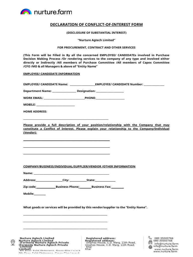 Conflict of Interest Form | PDF | Employment | Business