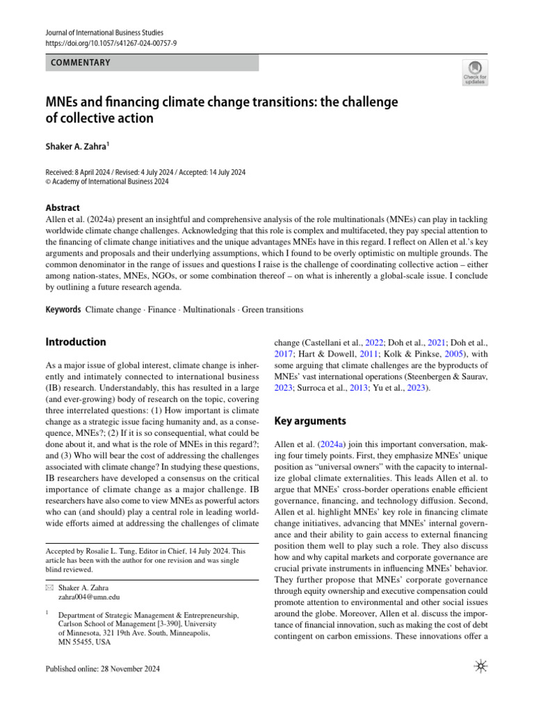 MNEs and Climate Change Financing Challenges | PDF | Sustainability ...