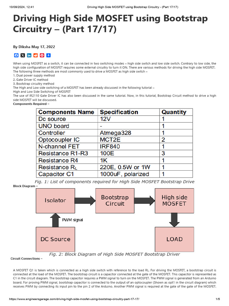 Driving High Side MOSFET using Bootstrap Circuitry - (Part 17_17) | PDF ...