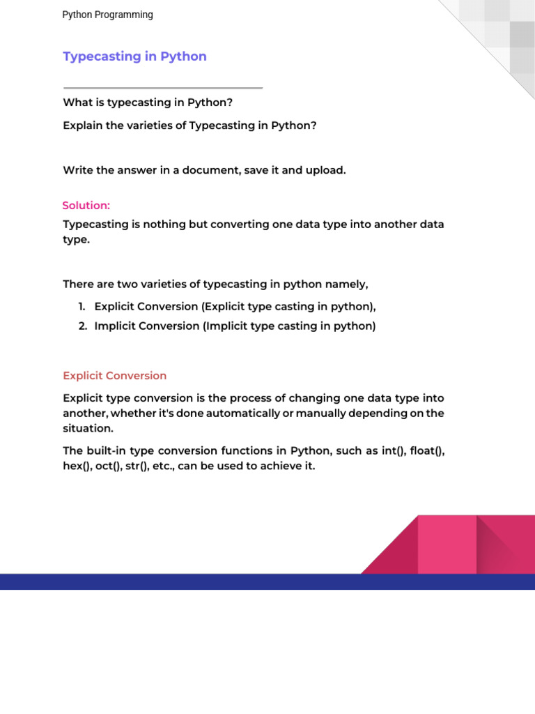 Types of Typecasting in Python | PDF