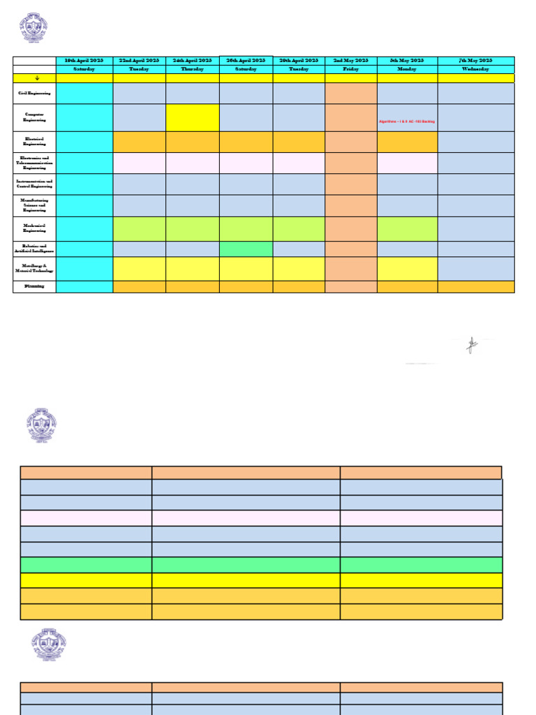 COEP 2024-25 Semester IV Exam Timetable | PDF | Engineering | Equations