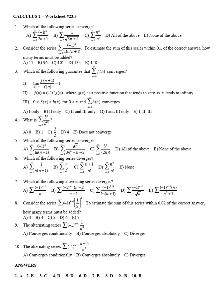 C2 Worksheet#23!5!07 | PDF | Mathematical Analysis | Mathematical Objects