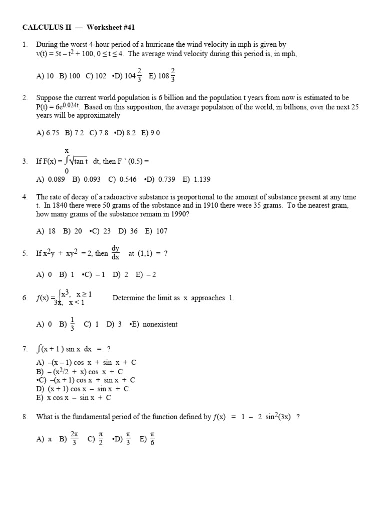 C2 Worksheet#41 - 07 | PDF