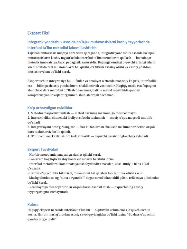 Ekspert Fikri Interfaol Integrativ | PDF