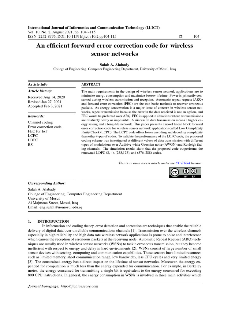 An Efficient Forward Error Correction Code For Wir | PDF | Error Detection And Correction | Low ...