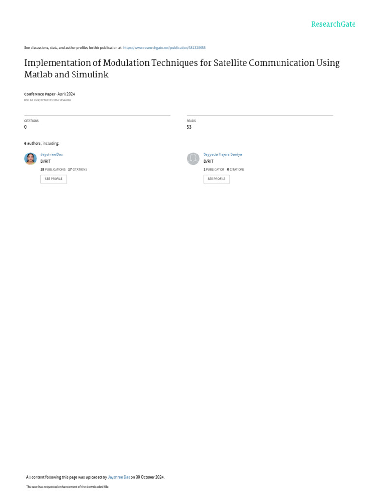 Implementation Of Modulation Techniques For Satellite Communication Using Matlab And Simulink