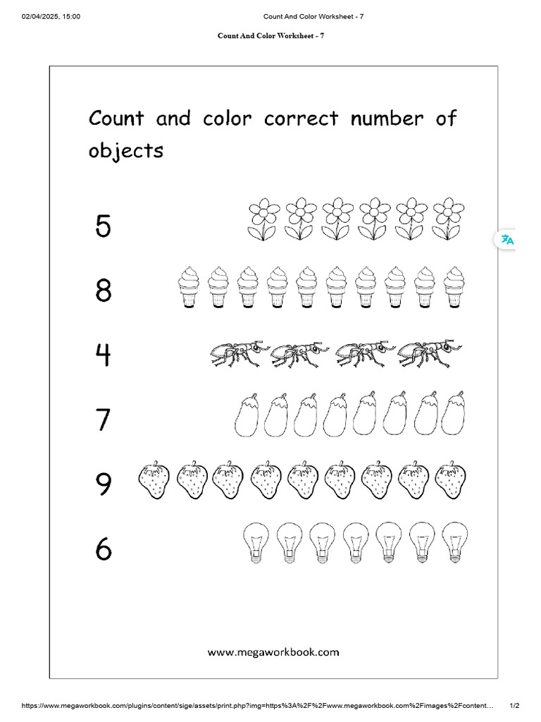 Count and Color Worksheet - 7 | PDF