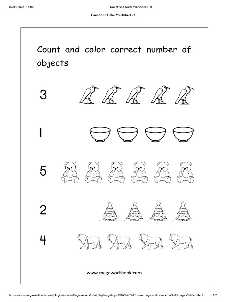 Count and Color Worksheet - 6 | PDF