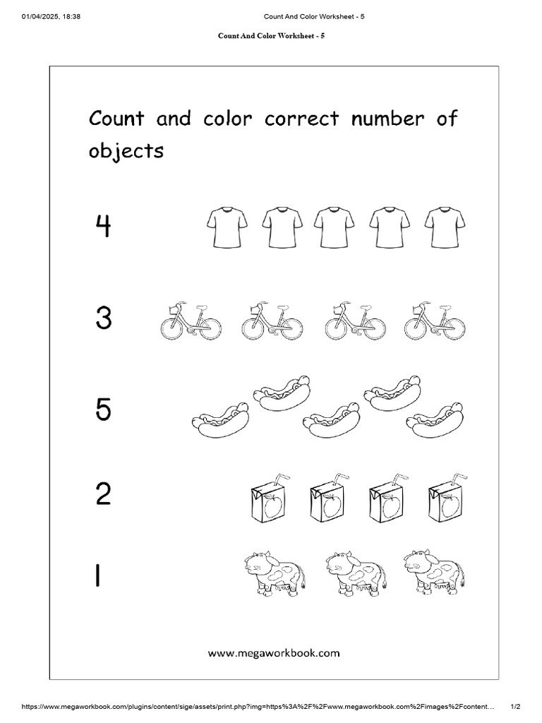 Count and Color Worksheet - 5 | PDF