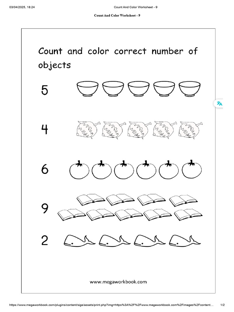 Count and Color Worksheet - 9 | PDF