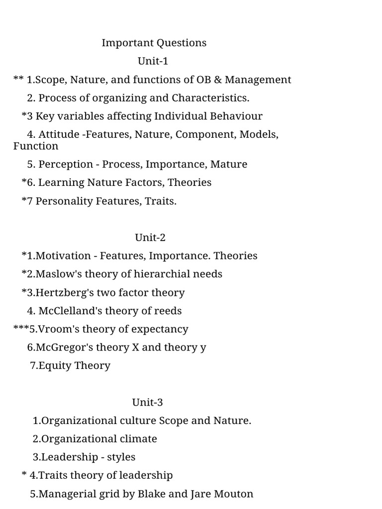 OB Important Questions | PDF