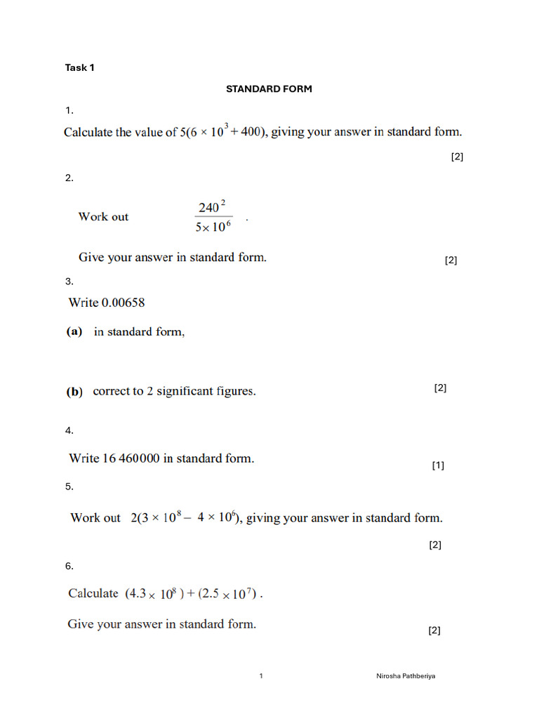Standard form - Exam questions | PDF