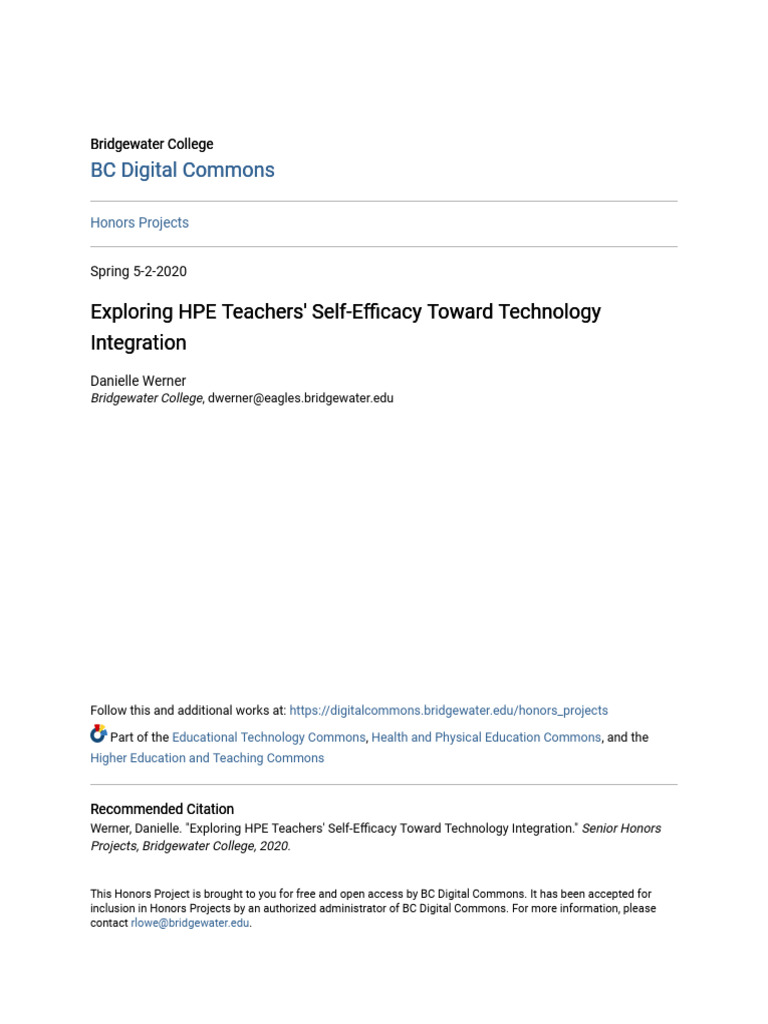 Exploring HPE Teachers Self-Efficacy Toward Technology Integrati | PDF ...