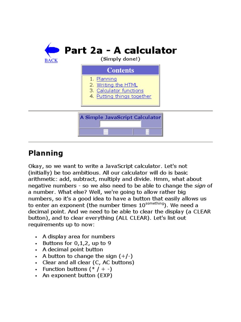 Part 2a - A Calculator: Planning | Download Free PDF | Java Script ...