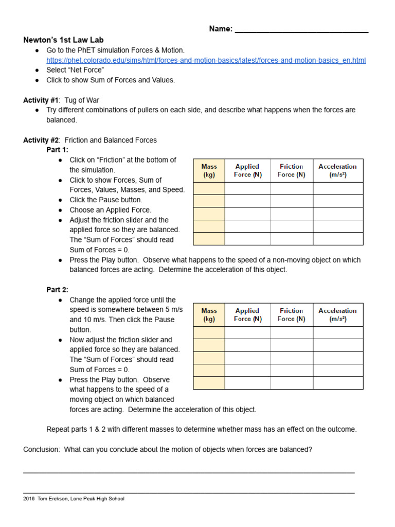 Name: - Newton's 1st Law Lab: Activity #1 | PDF | Force | Acceleration