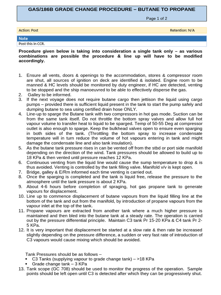 GAS-186B Grade Change Procedure - BUTANE TO PROPANE | PDF | Pressure ...