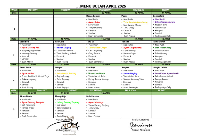 Menu Bulan April 2025 - Signed | PDF