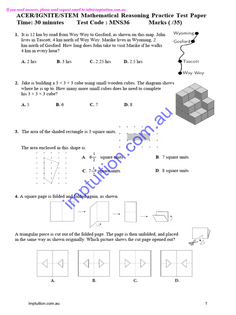IGNITE TEST ACER TEST STEM TEST Mathematical Reasoning Sample Practice ...
