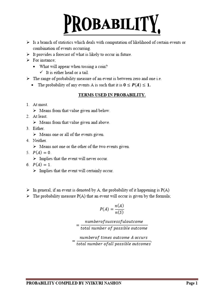 Probability Notes | PDF | Probability | Mean