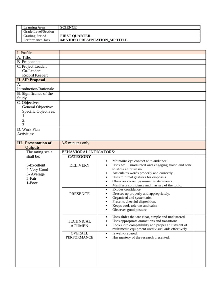 Guidelines Rubrics Performance-Task-4 Sip-Title | PDF