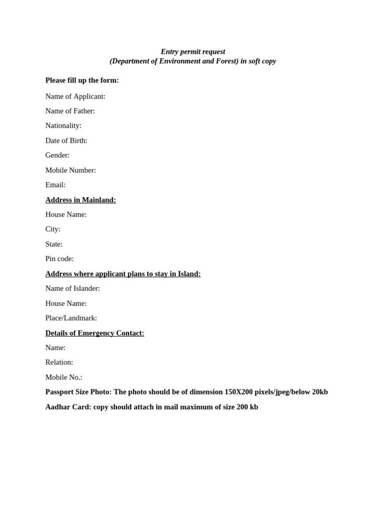 Entry Permit Request Form Template | PDF