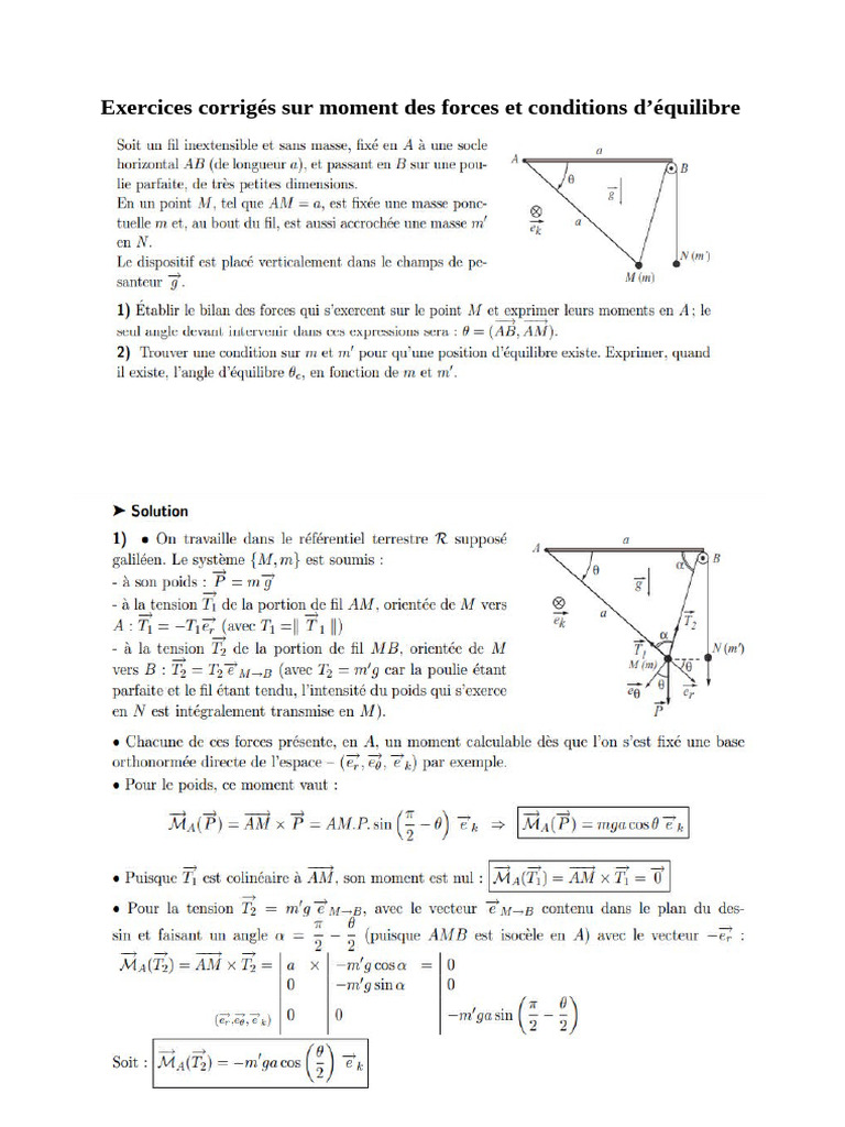 Exercices corrigés sur les moments et équilibres | PDF | Poids | Centre ...