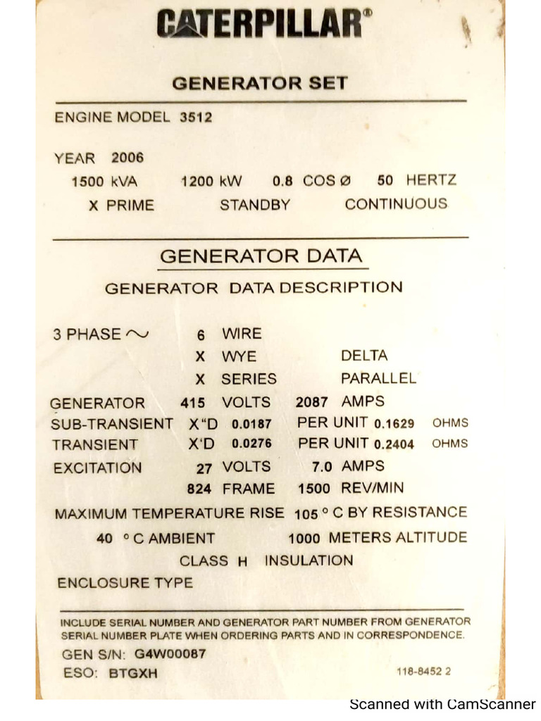 1500KVA EDG Generator Data | PDF