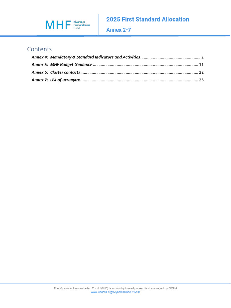 Annexes 4-7 - MHF 2025 First Standard Allocation - FINAL | PDF | Wash | Budget