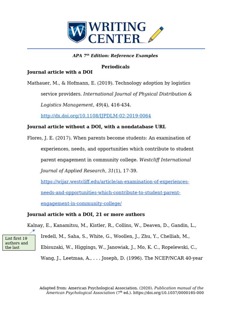 APA 7th Edition Reference Guide | PDF | American Psychological ...