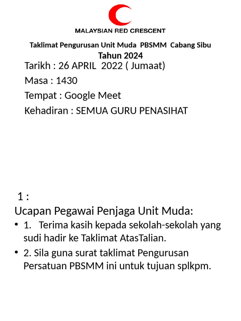 Mesyuarat Unit Muda (Link) PBSMM 2024 | PDF