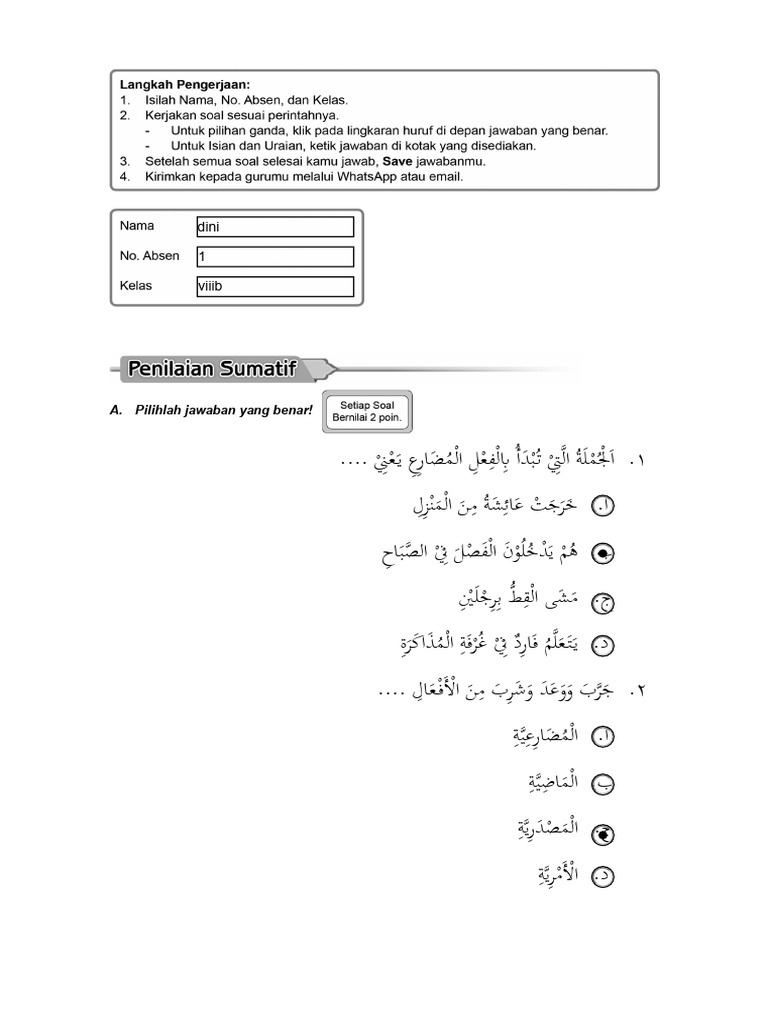 MTs Bahasa Arab 8-2 Penilaian Sumatif Bab 4 | PDF