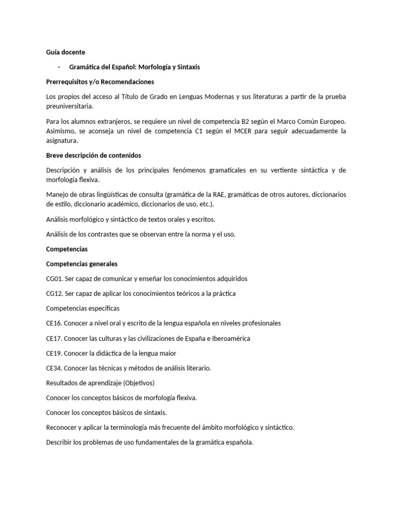 Gramática Del Español Morfología Y Sintaxis Pdf Gramática