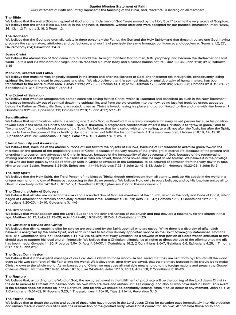 Baptist Statement of Faith Overview | PDF | Jesus | Acts Of The Apostles