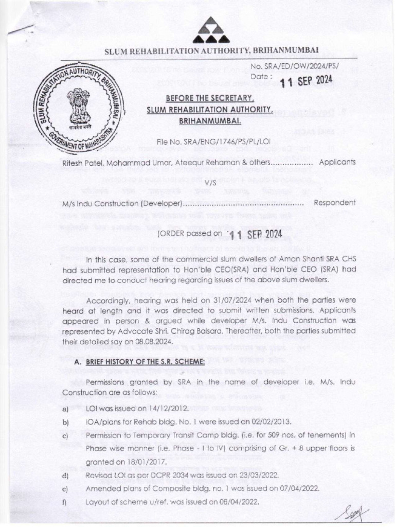 SRA Vs Ms Indu Construction Developer | PDF