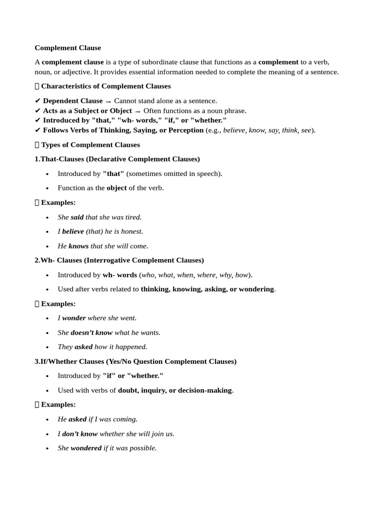 Handout - Complement Clause 26.3.25 | PDF
