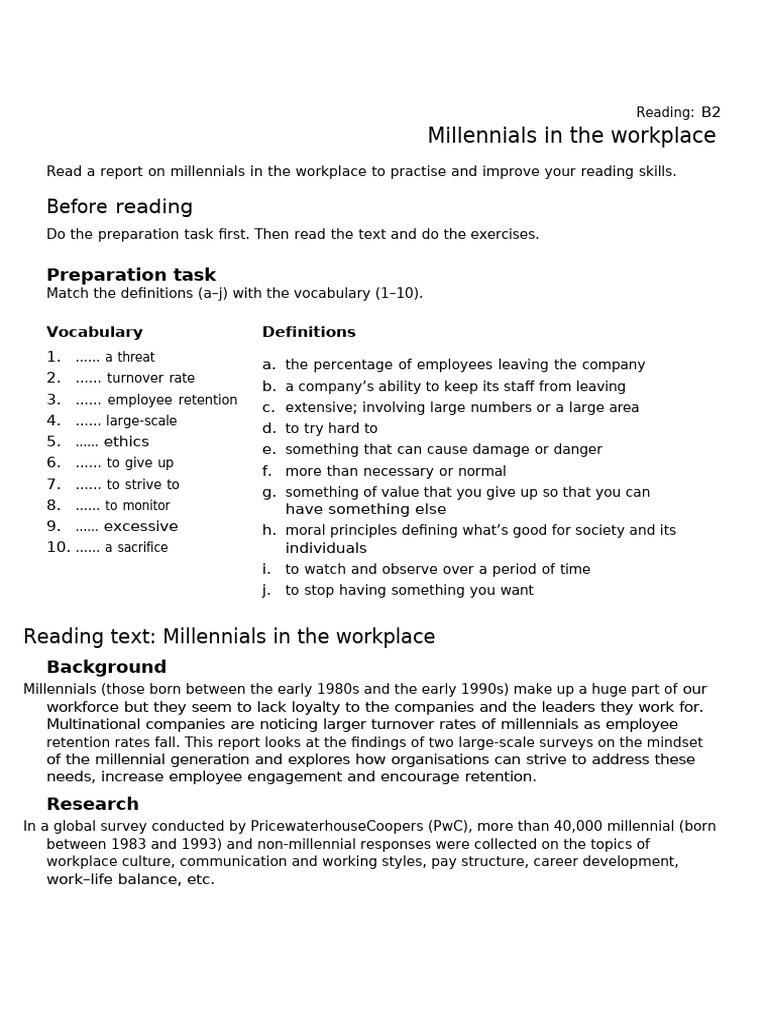 LearnEnglish Reading B2 Millennials in The Workplace | PDF | Millennials | Employee Retention