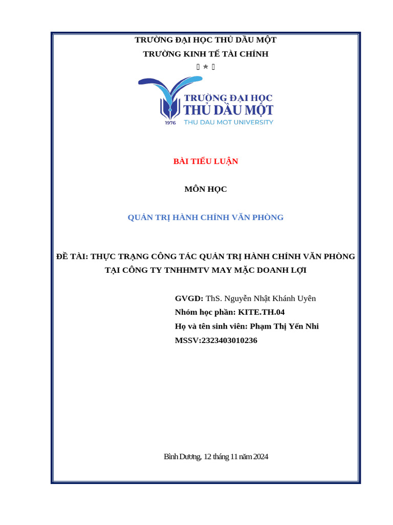 TIỂU LUẬN QTHCVP | PDF