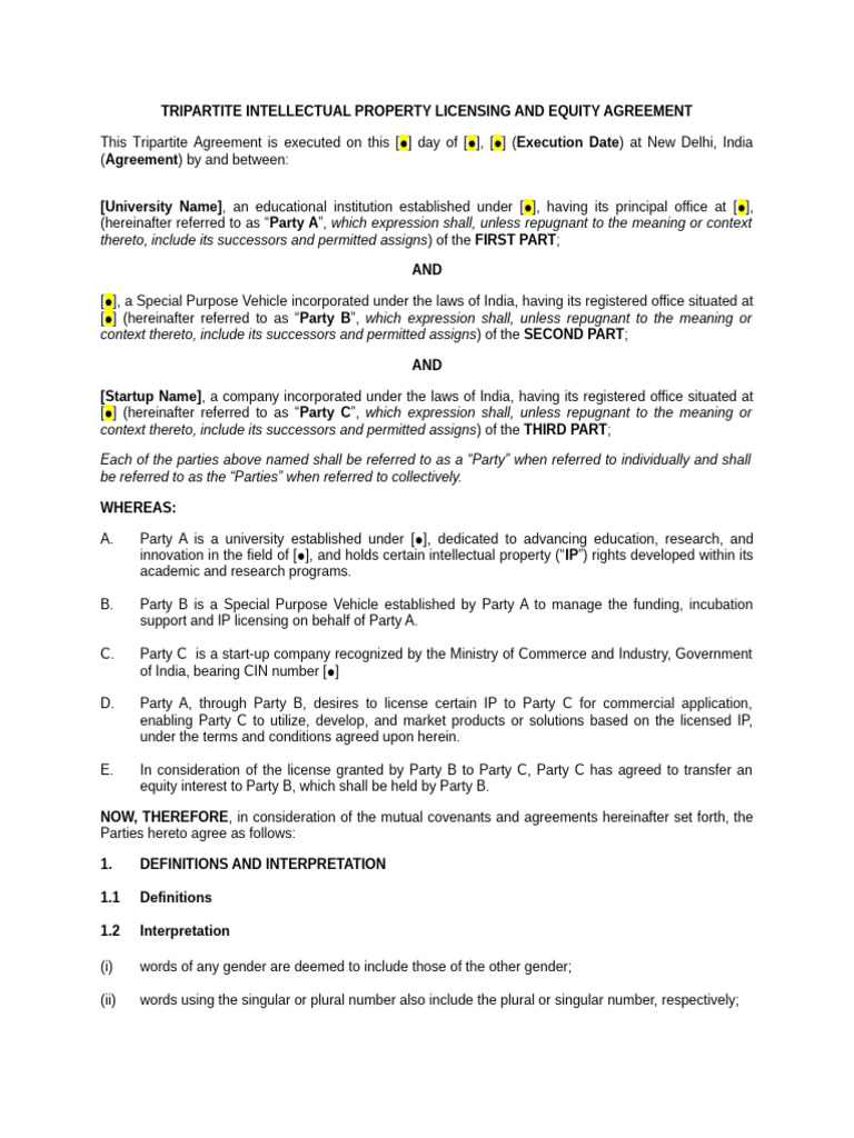 Tripartite IP Licensing and Equity Agreement | PDF | License | Intellectual Property