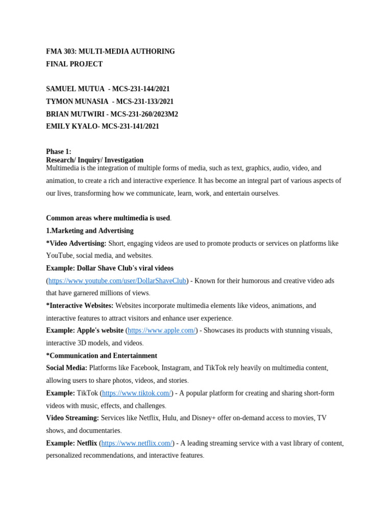 Media Authoring Phases SAMUEL MUTUA | PDF | Multimedia | Social Media