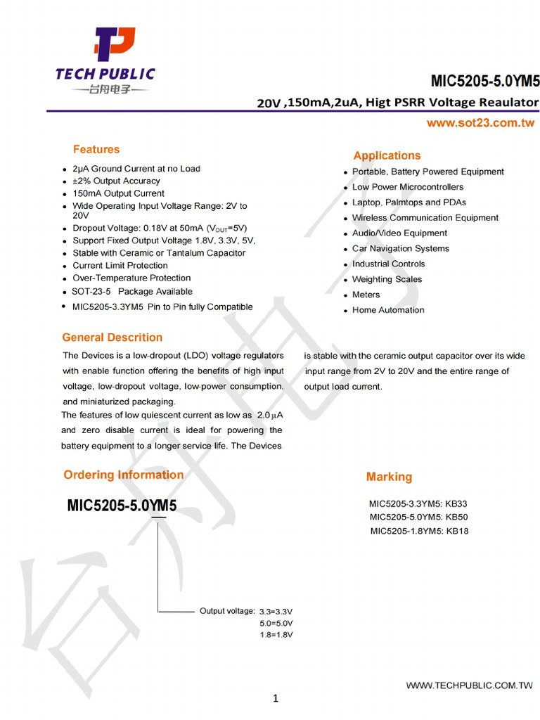 Mic5205-5 0ym5 | PDF