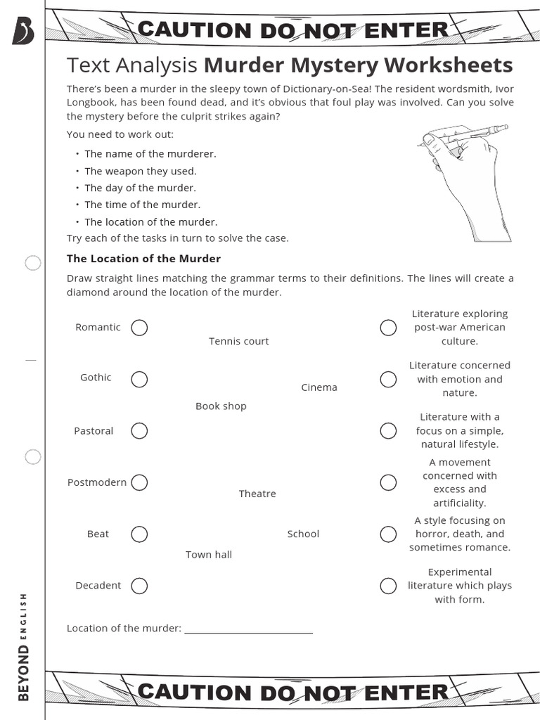 Murder Mystery Worksheet - The Location of The Murder - BW | PDF | The Arts