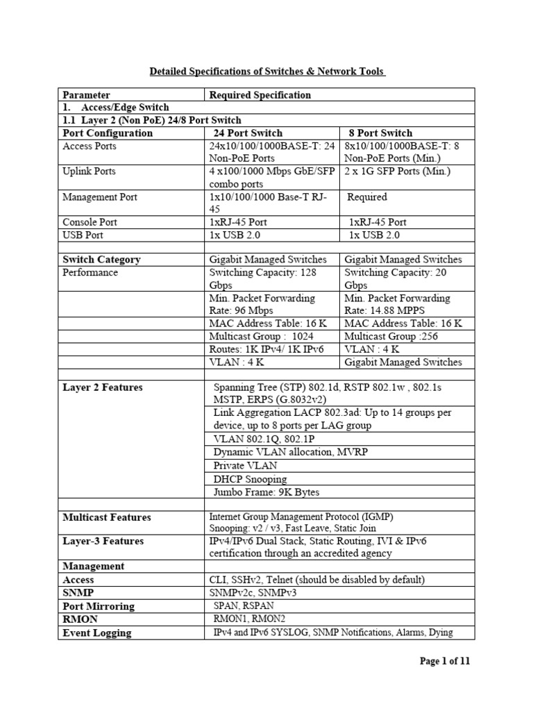 Specifications for Network Switches | PDF | I Pv6 | Network Switch
