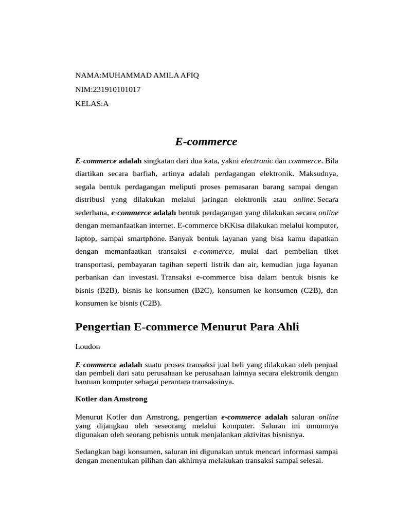 Rangkuman Ecommerce Muhammad Amila Afiq 231910101017 | PDF