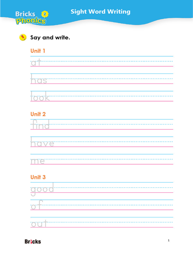 Bricks Phonics - L2 - Worksheet - Sight Word Writing 2 | PDF