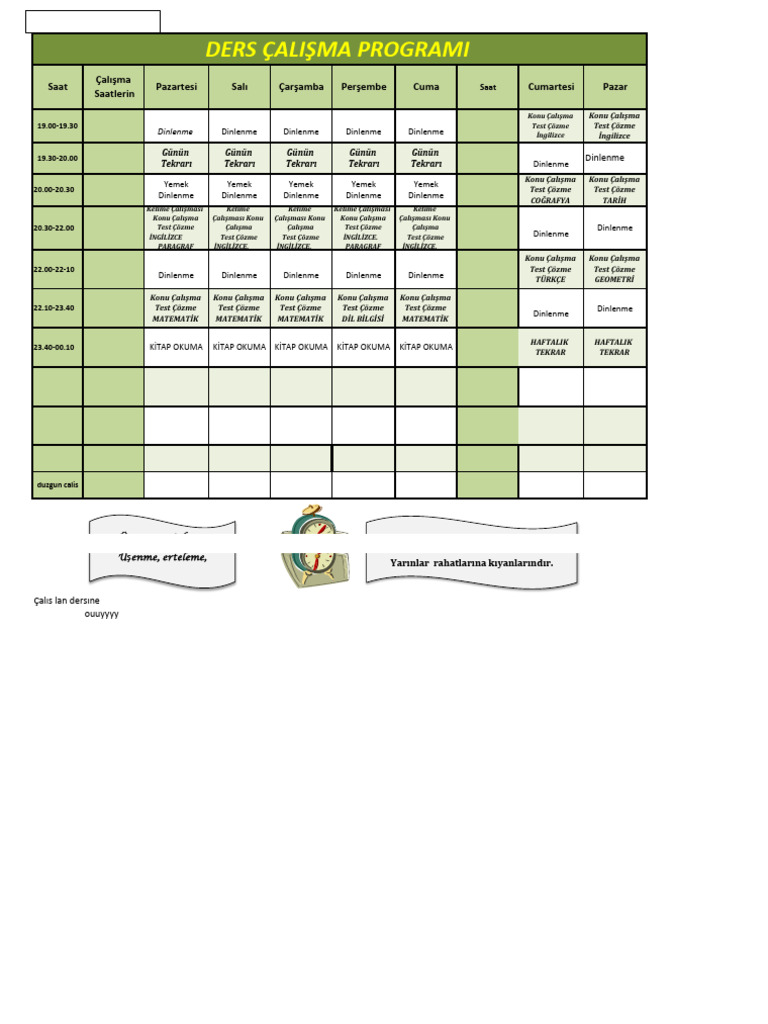 Ders-Calisma-Plani 2 | PDF