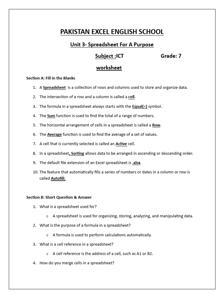 Spreadsheet Basics for Grade 7 ICT | PDF | Spreadsheet | Microsoft Excel