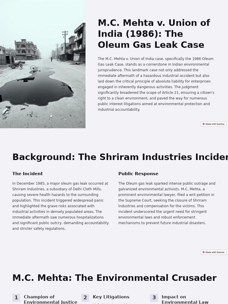 MC-Mehta-v-Union-of-India-1986-The-Oleum-Gas-Leak-Case | PDF ...