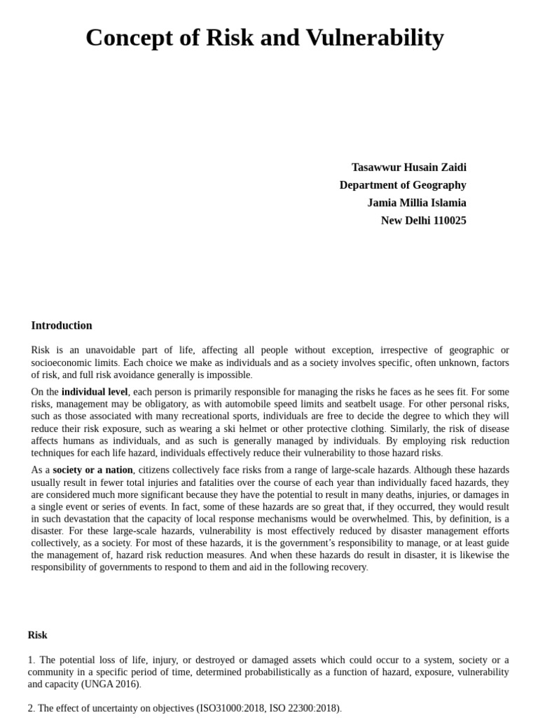 Understanding Risk and Vulnerability Concepts | PDF | Hazards | Risk