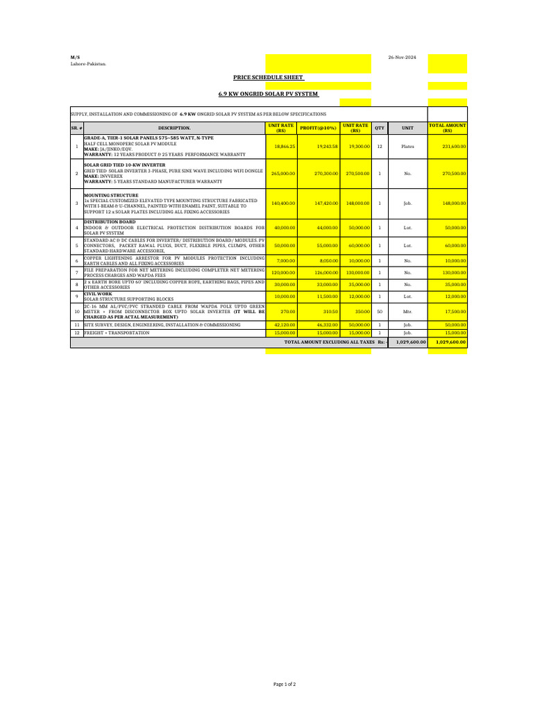 QUOTATION (ONGRID SOLAR PV SYSTEM) | PDF | Photovoltaic System ...