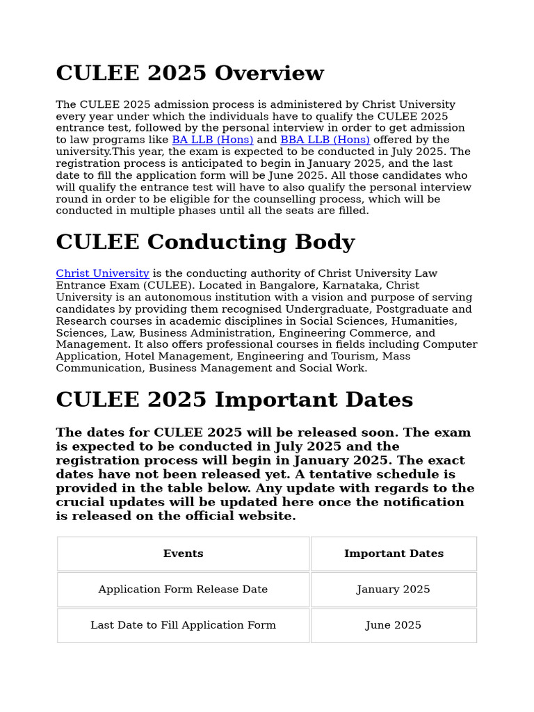 CULEE 2025 Admission Overview | PDF | University And College Admission ...